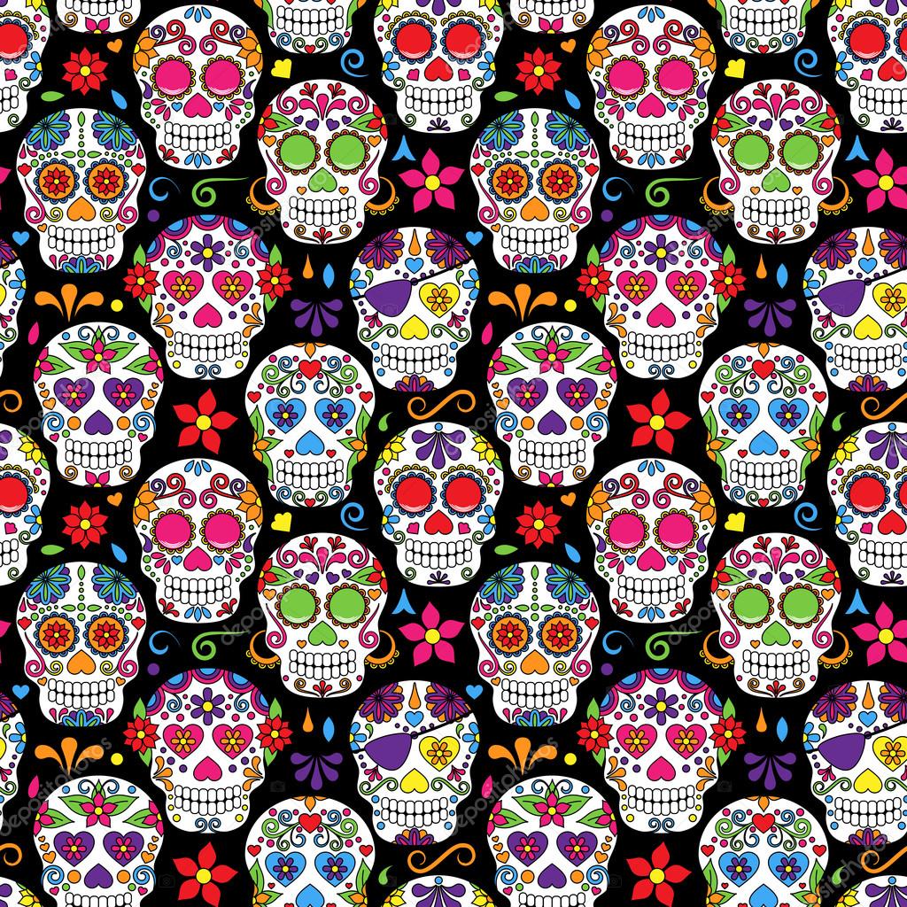 Day Of The Dead Sugar Skull Seamless Vector Background — Stock Vector