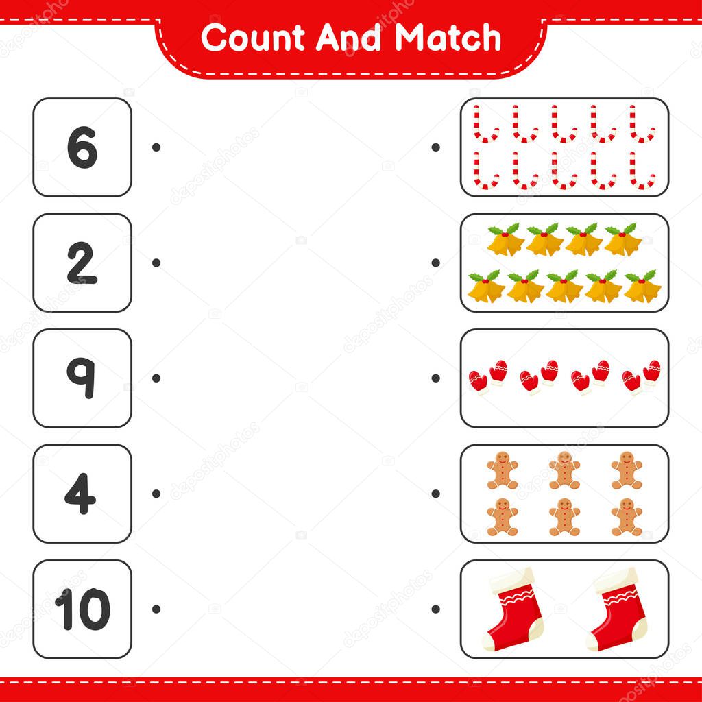 Cuenta y combina, cuenta el número de Decoración de Navidad y combina ...