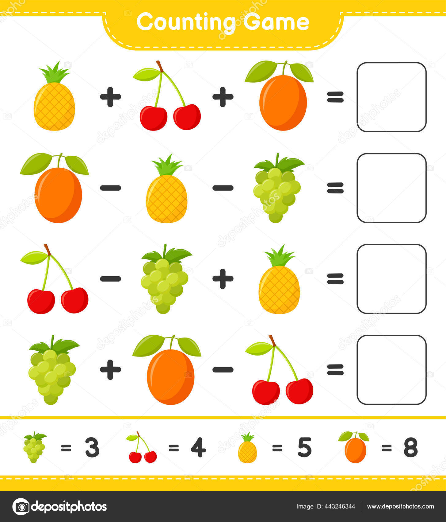 Contar Juego Contar Número Frutas Escribir Resultado Juego Educativo ...