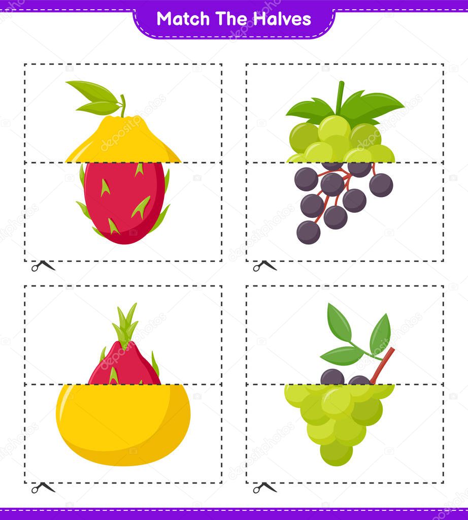 Coincide con las mitades. Igualar mitades de frutas. Juego educativo ...