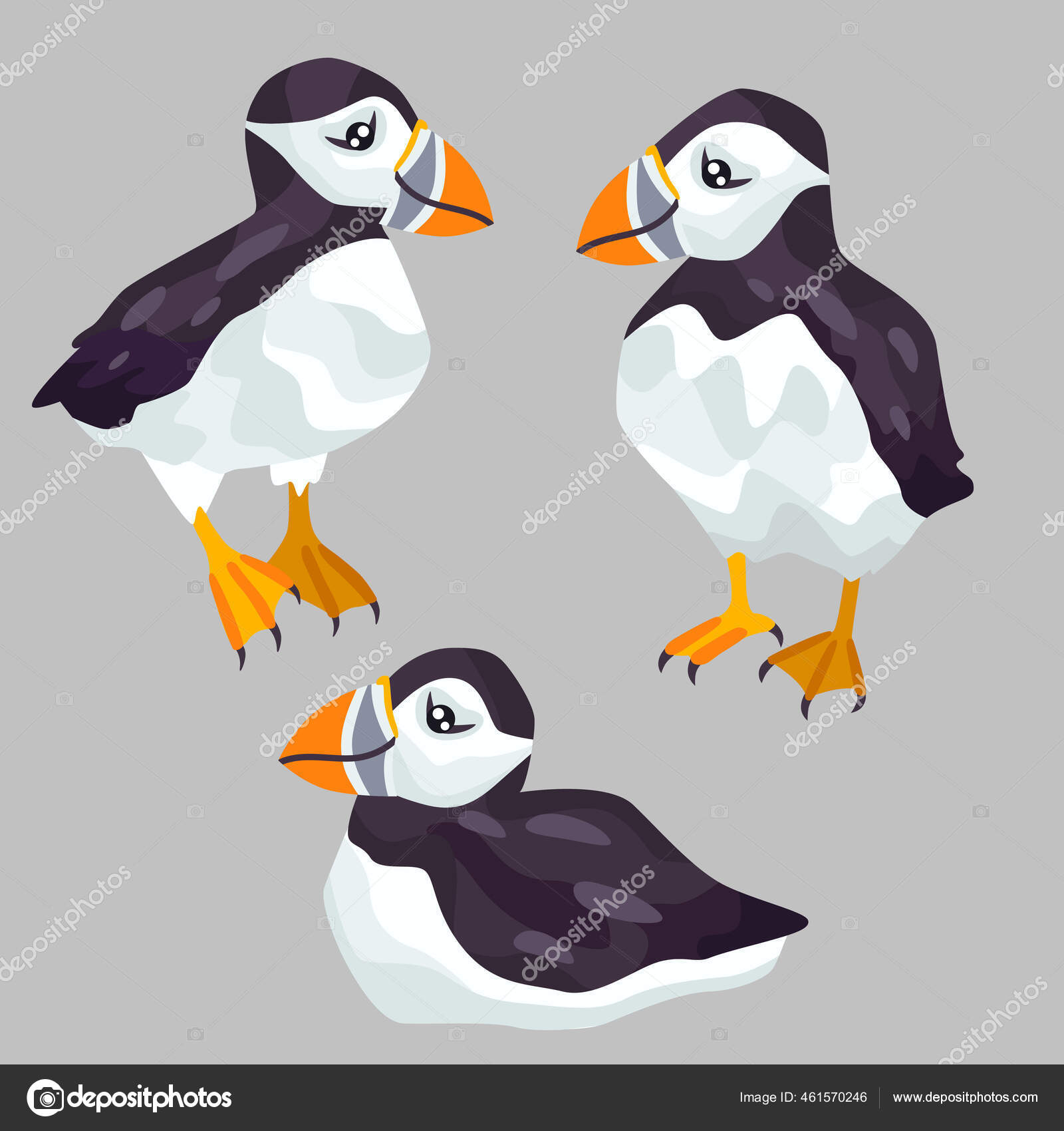 Cute Puffins Vector Flat Illustration Stock Vector by ©svetlam 461570246
