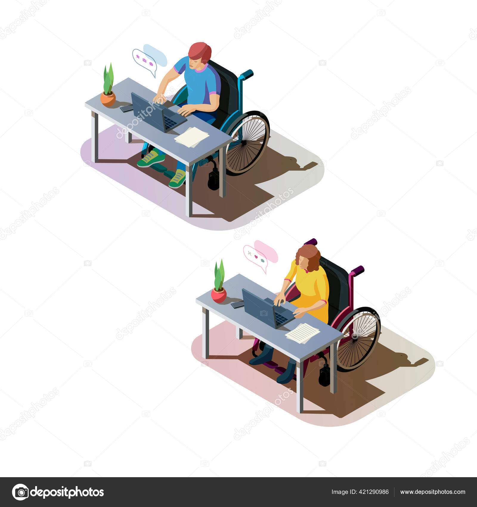 Invalids in wheelchair are working on computer Stock Vector Image by ...