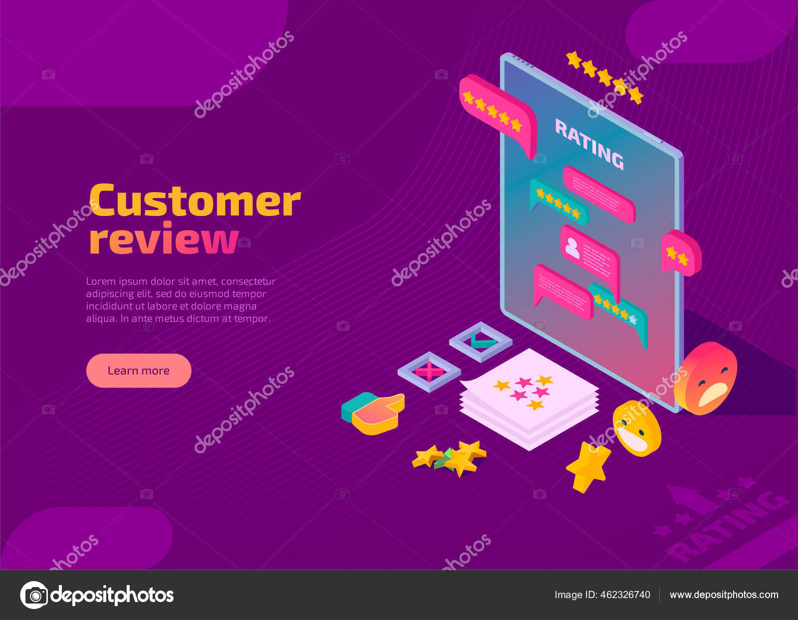 Customer review, evaluation and feedback isometric landing page Stock ...