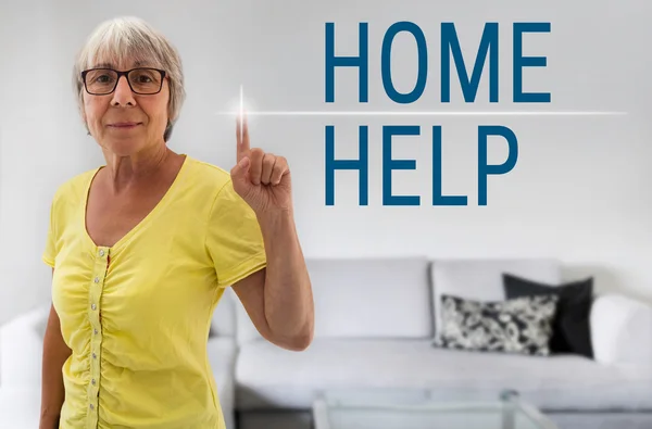 home help touchscreen is shown by Senior Woman - Stock Image - Everypixel
