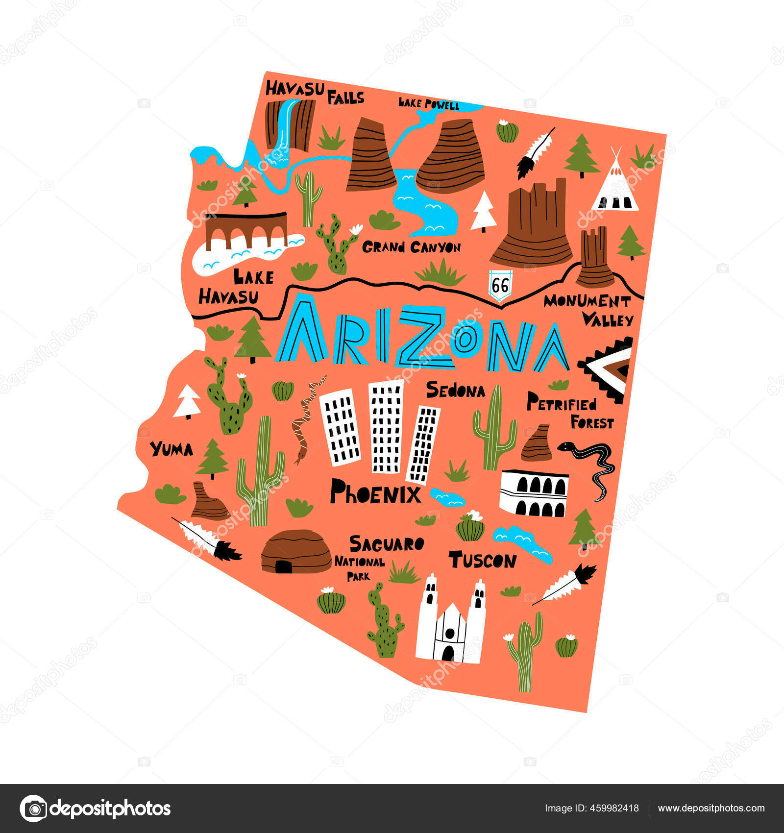 Arizona flat hand drawn vector illustration. American state map ...