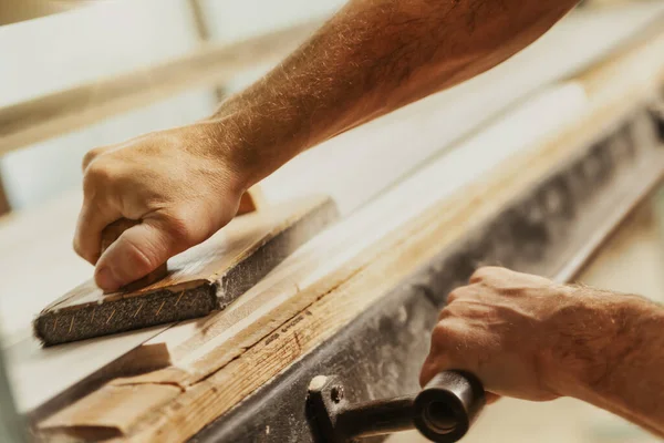 Carpenter Uses Manual Cutting Tool Chamfer Carve Edges Smoothly ...