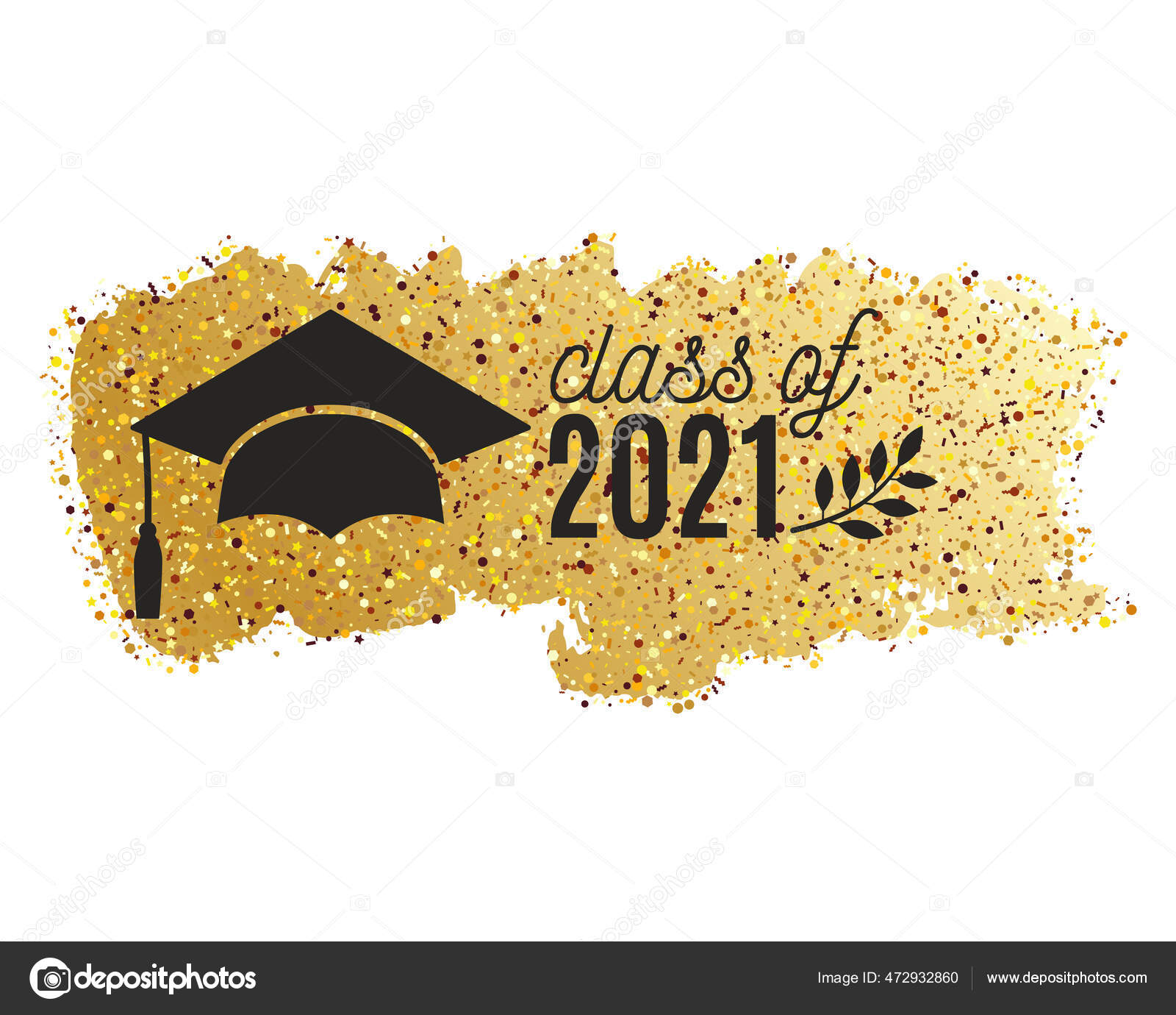 Class 2021 Graduate Banner Hat Laurel Golden Confetti Brush Stroke ...
