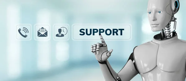 Support customer service automation. Robot pressing button on screen 3d ...