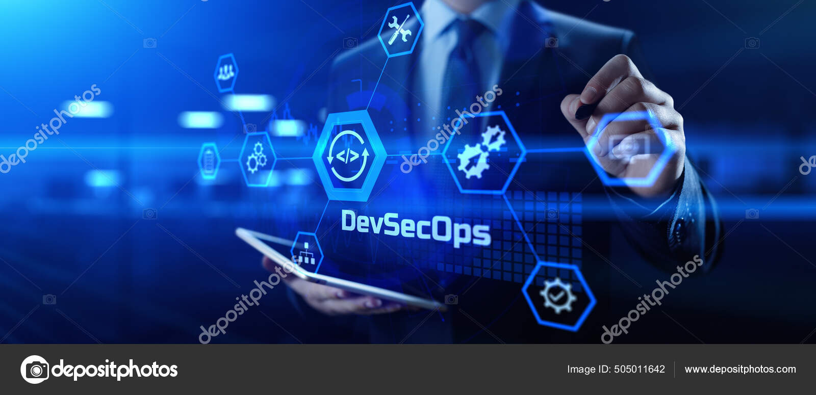 DevSecOps Software development cycle programming concept. Businessman ...