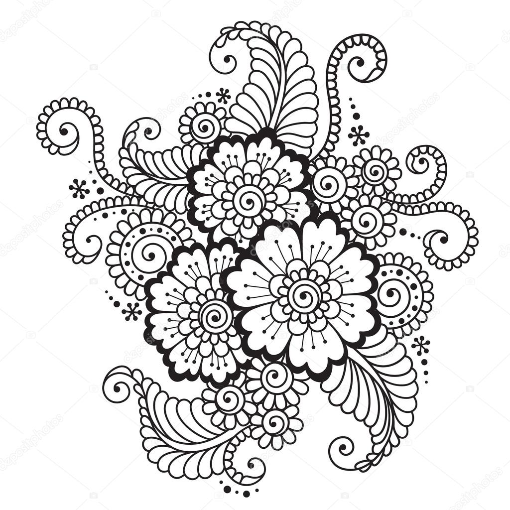 Hand-Drawn Abstract Henna Mehndi Flower Ornament Stock Vector by ...