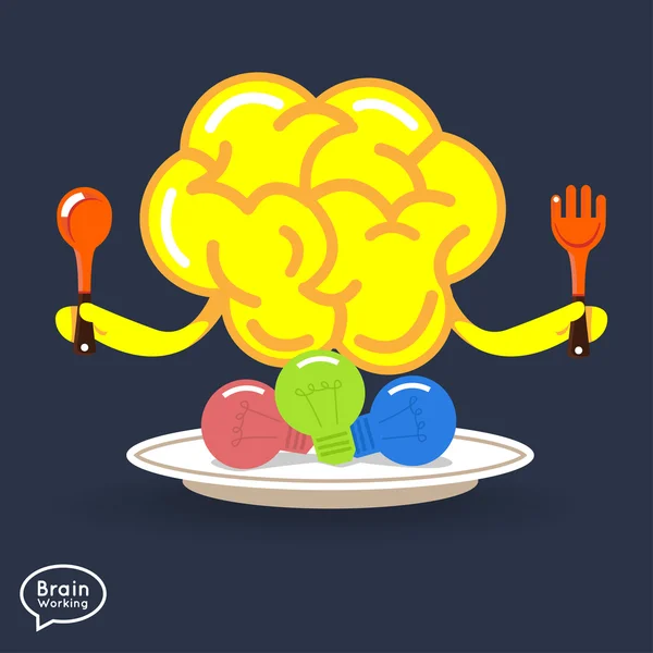 Brain character holding spoon and fork with empty plate. Stock Vector ...