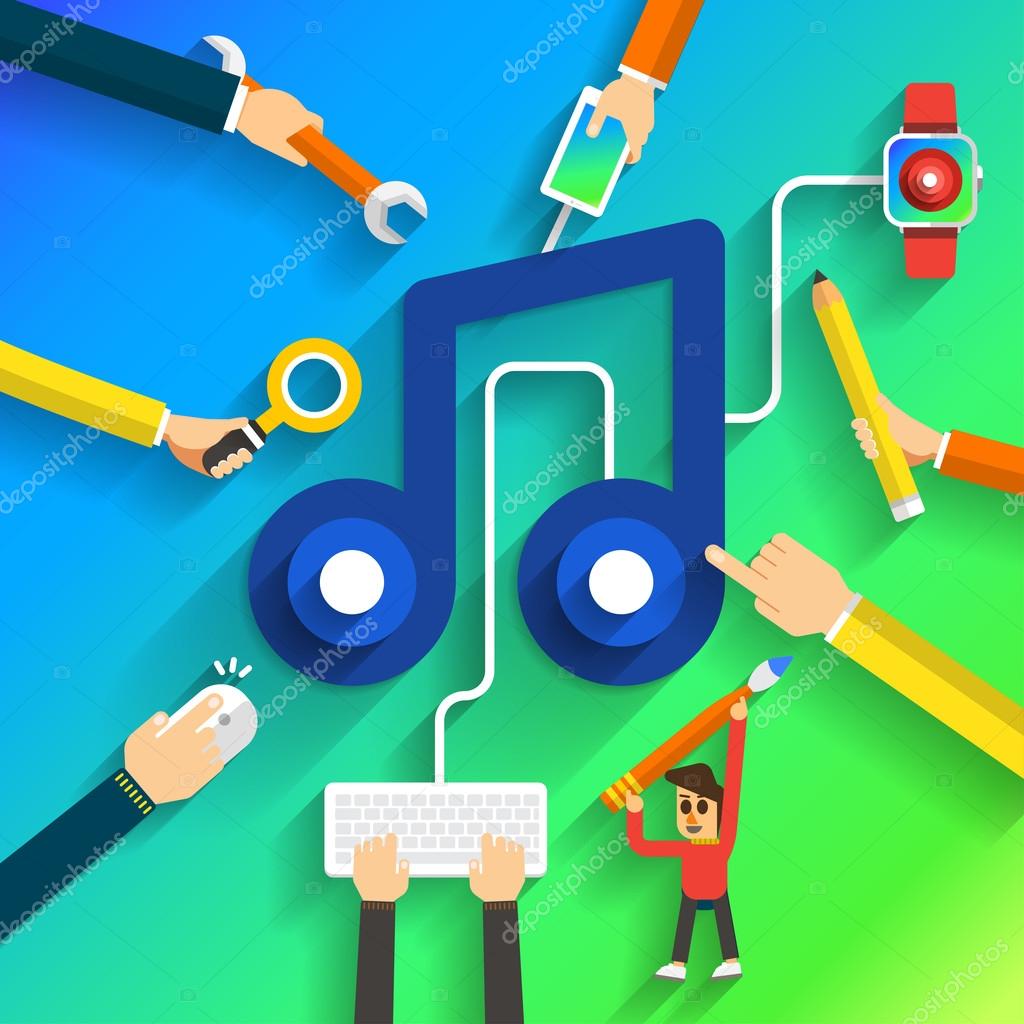 Teamwork hands build for icon music — Stock Vector © emojoez #95189304 Teamwork hands build for icon music — Stock Vector © emojoez #95189304
