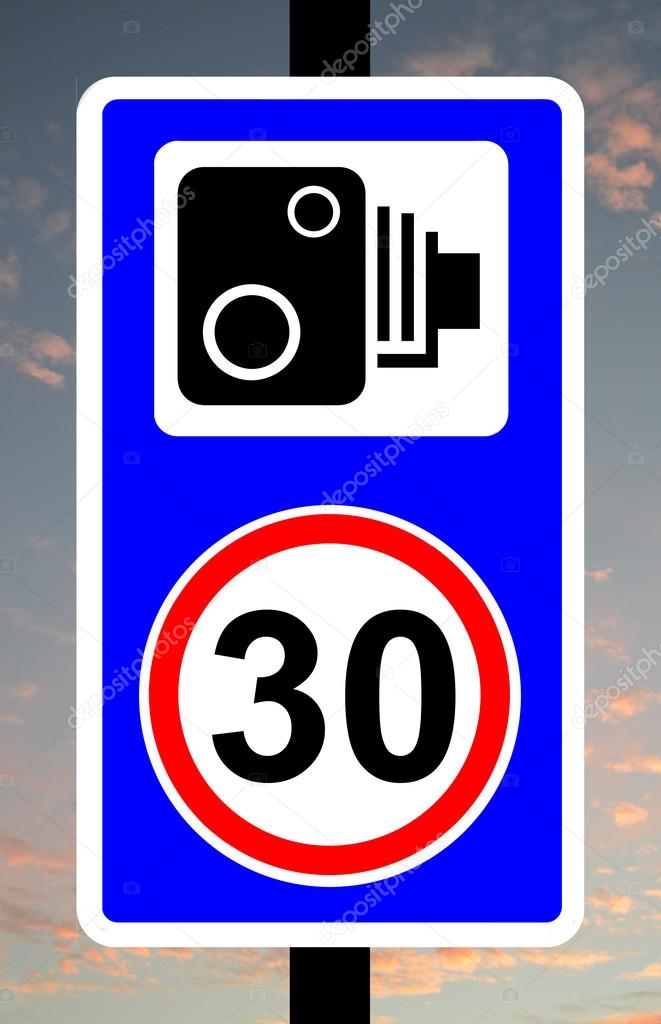 Speed camera enforcing 30mph speed limit traffic sign — Stock Photo ...