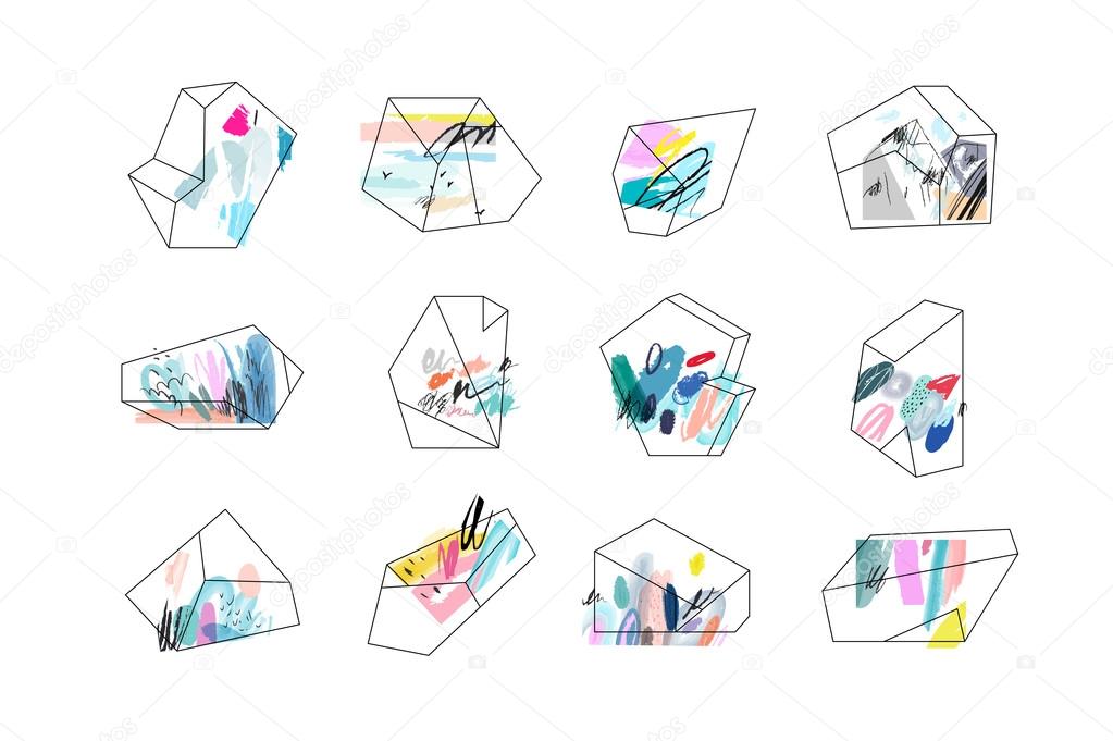 Terrariums. Set of geometric outline shapes and crystals. Stock Vector ...