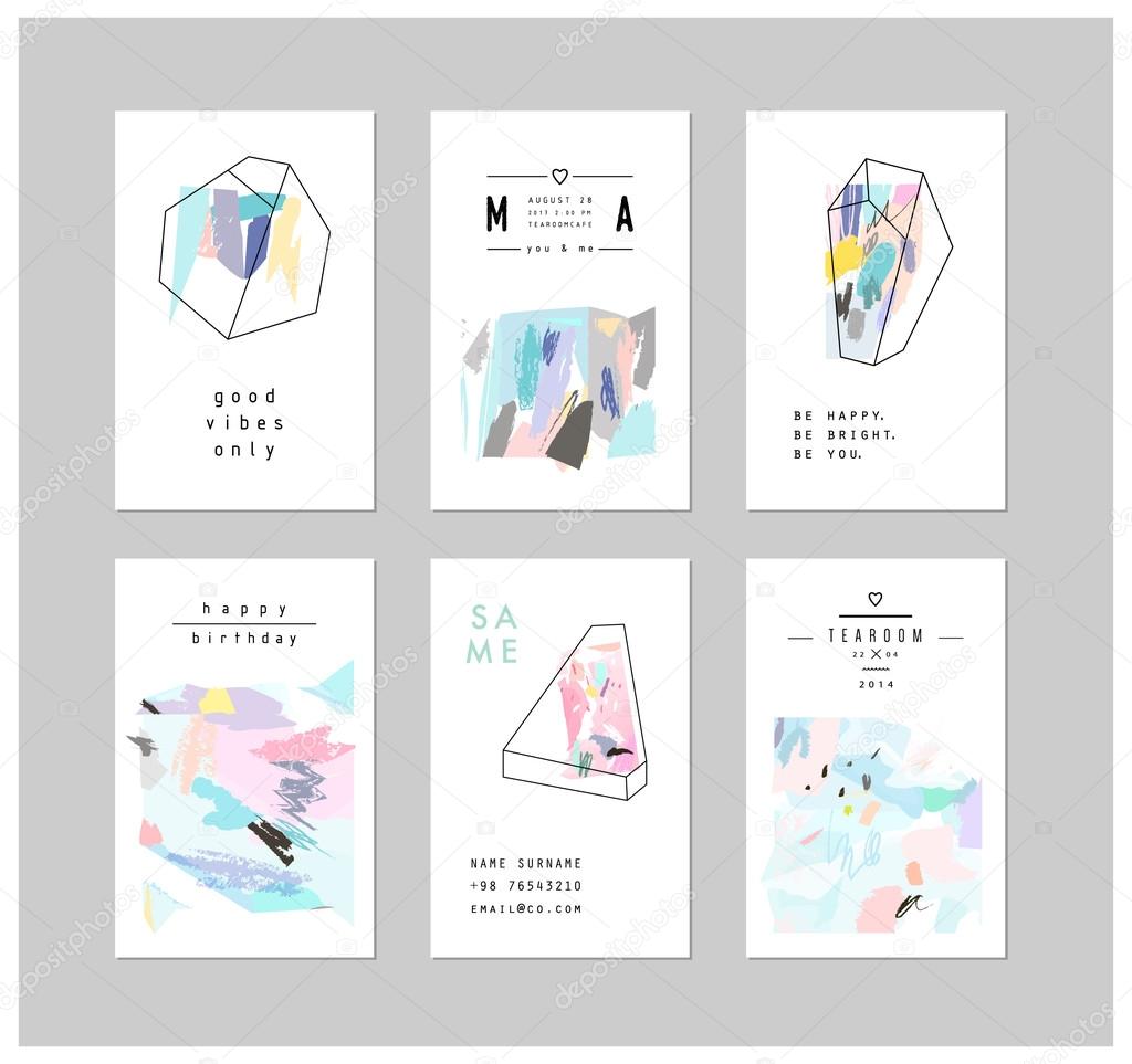 Set of creative cards and posters with geometric outline shapes Stock ...