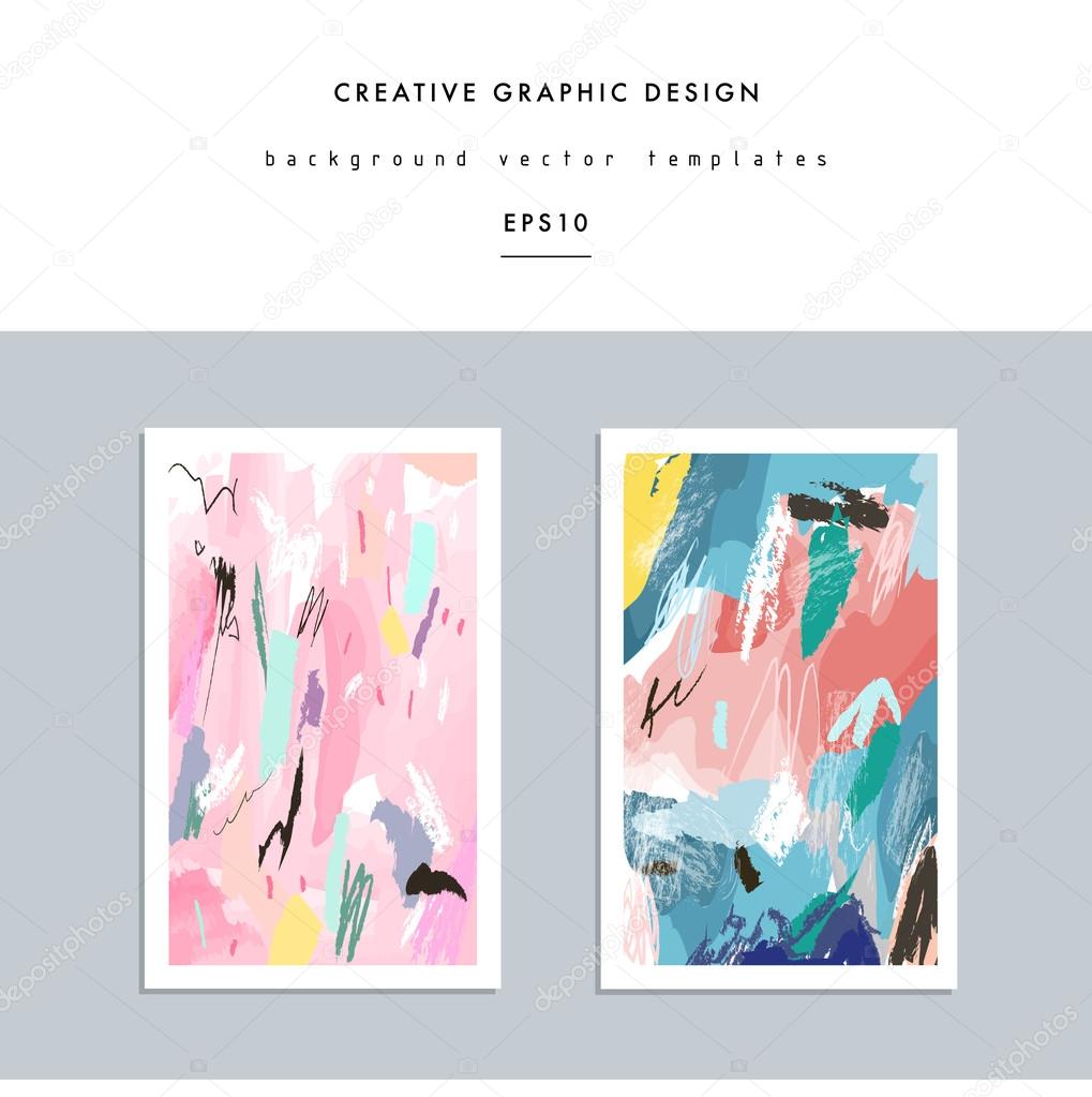 Set of artistic creative universal cards. Hand Drawn textures. Stock ...