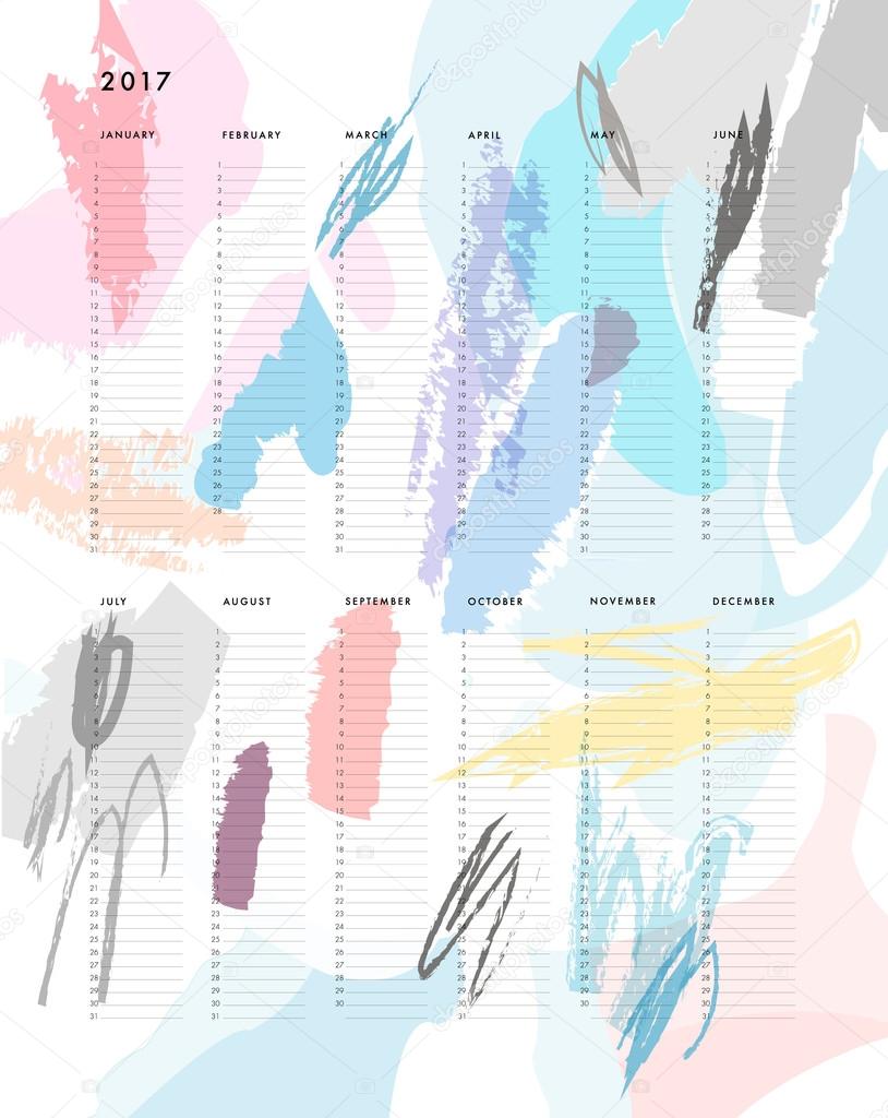 Yearly Planner Calendar with Vertical Months on white background ...