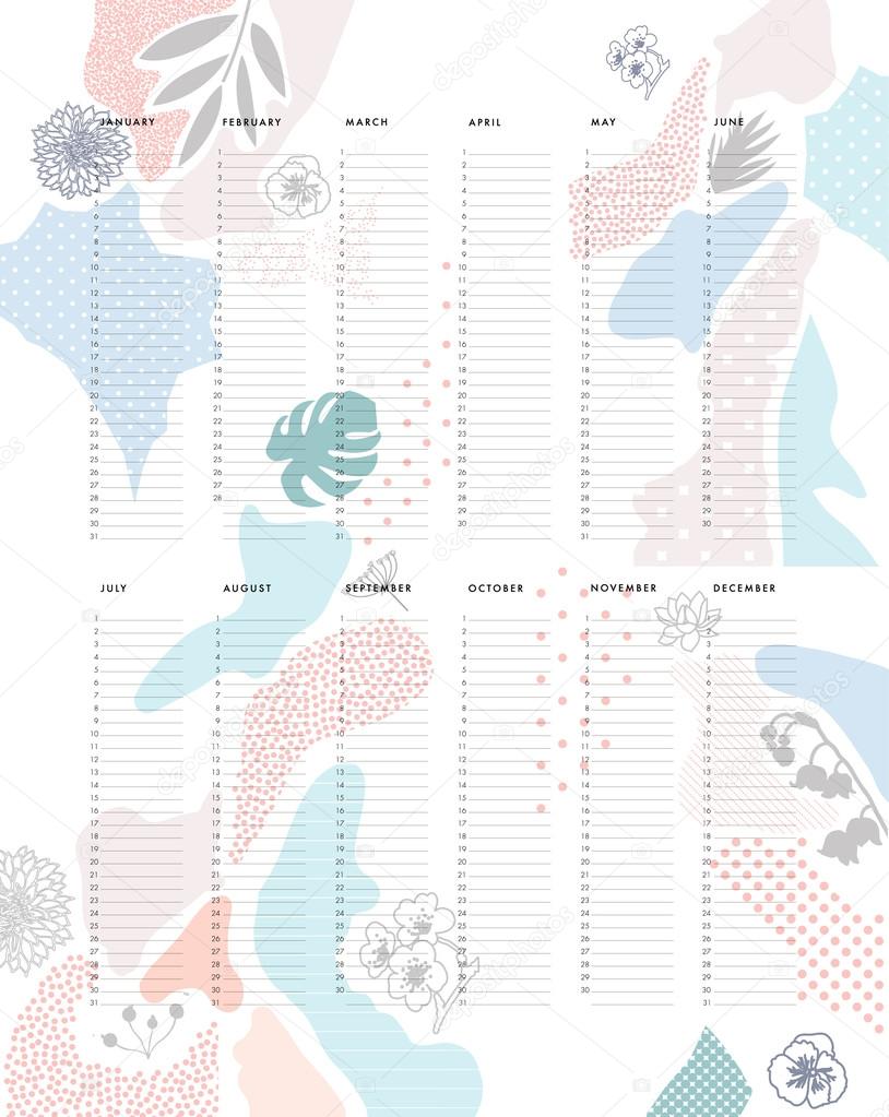 Calendario anual de planificación con meses verticales sobre fondo ...