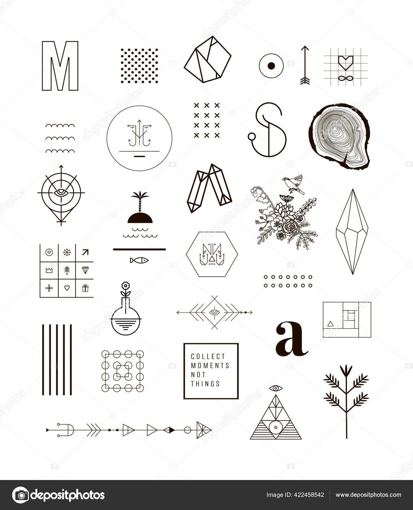 Set Different Elements Shapes Trendy Hipster Symbols Logotypes Ethnic ...