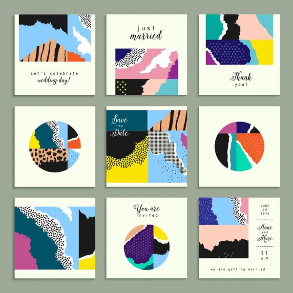 Collection of artistic cards with abstract shapes and hand made ...