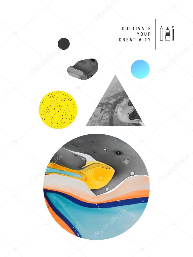 Abstract painting template with different shapes. Handmade textures ...