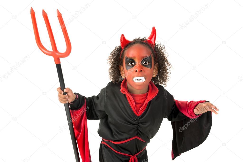 Painted devil faces halloween | Kid in Halloween devil costume — Stock ...