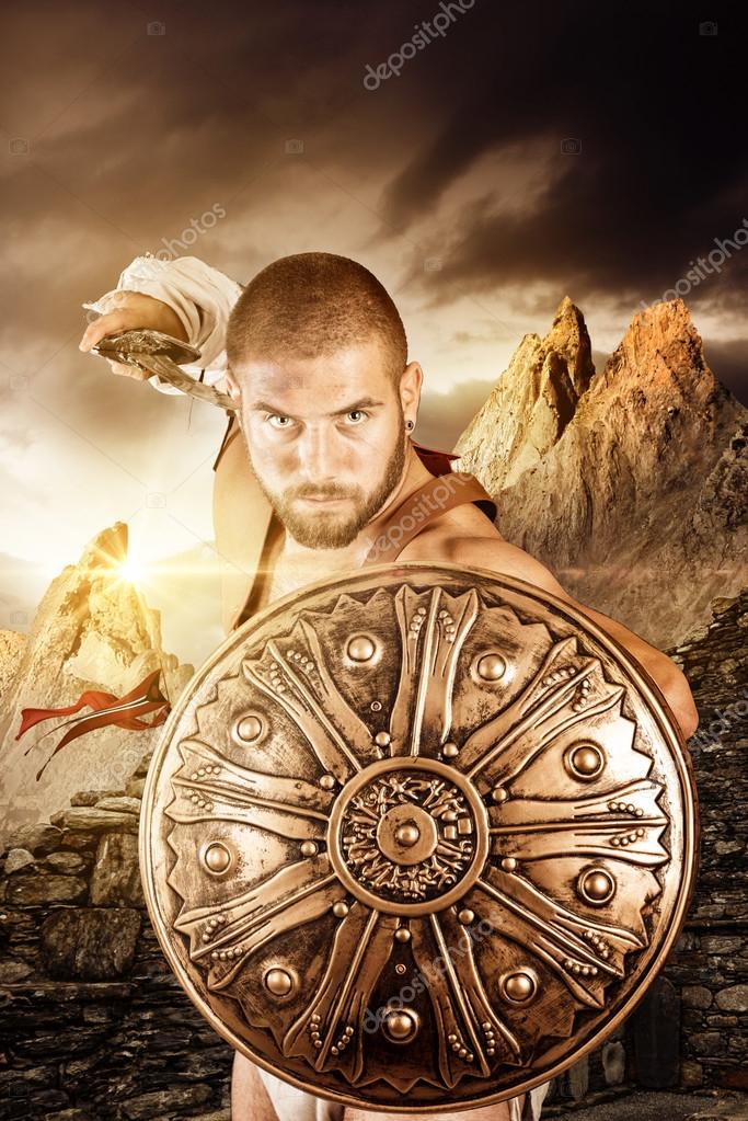 Gladiator warrior ready for battle Stock Photo by ©luislouro 81367952