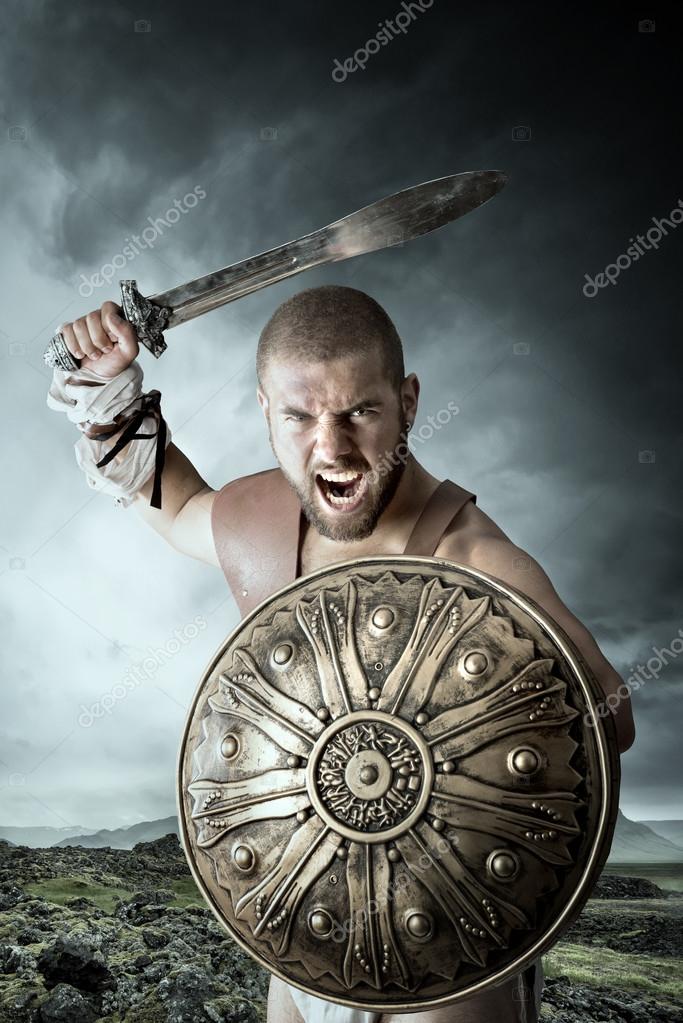 Gladiator warrior with weapon — Stock Photo © luislouro #82907200