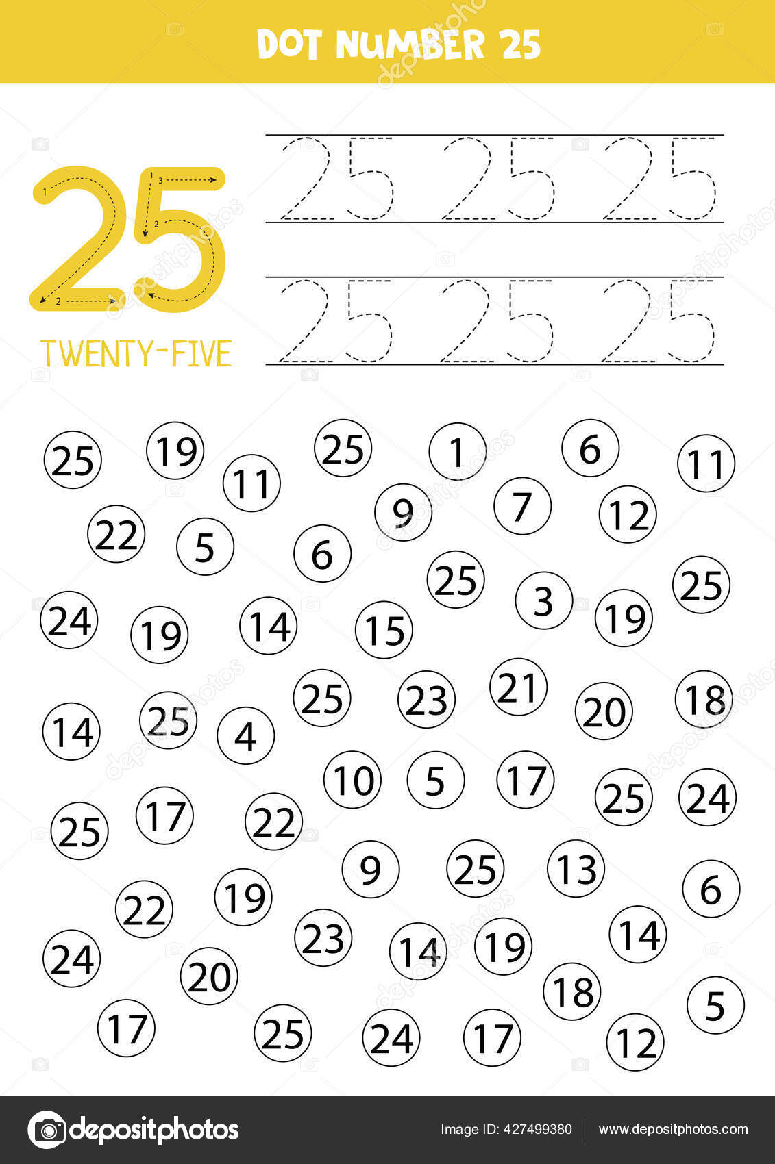 Dot or color all numbers 25. Educational game. Stock Vector Image by ...