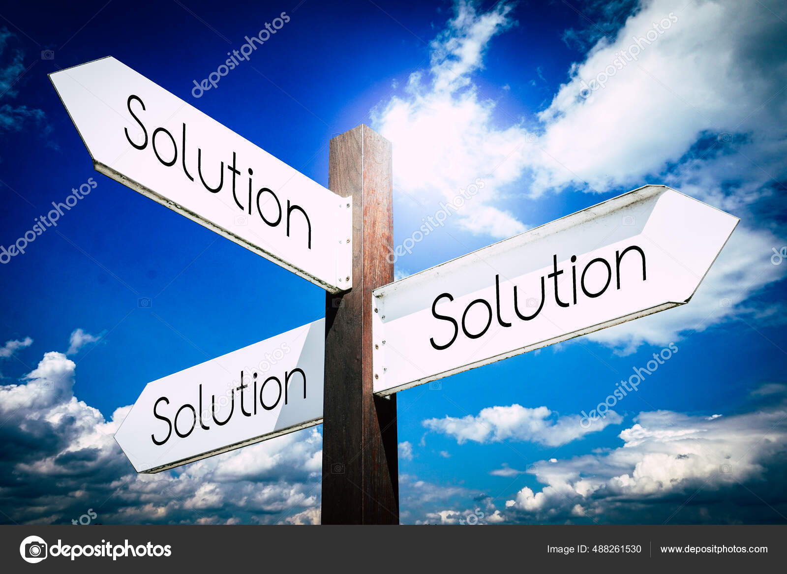 Solution Concept Signpost Three Arrows — Stock Photo © 3d_generator #488261530