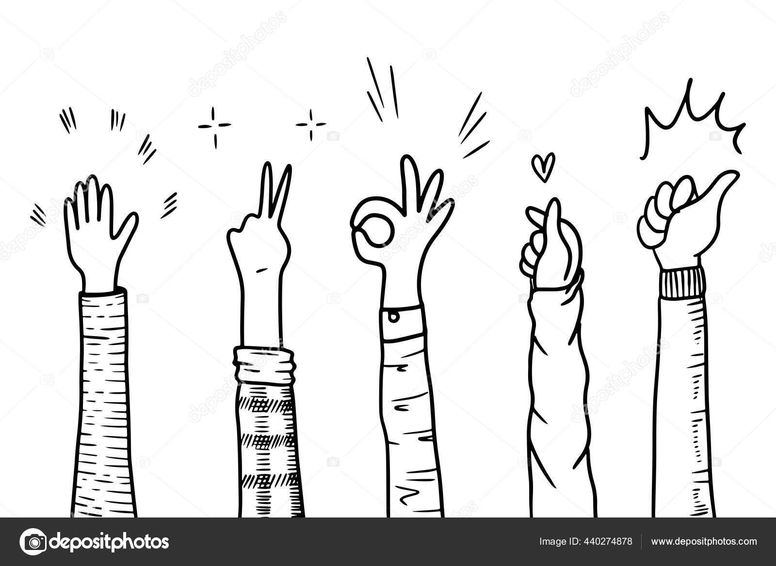 Hand Drawn Sketch Style Applause Thumbs Gesture Human Hands Clapping ...