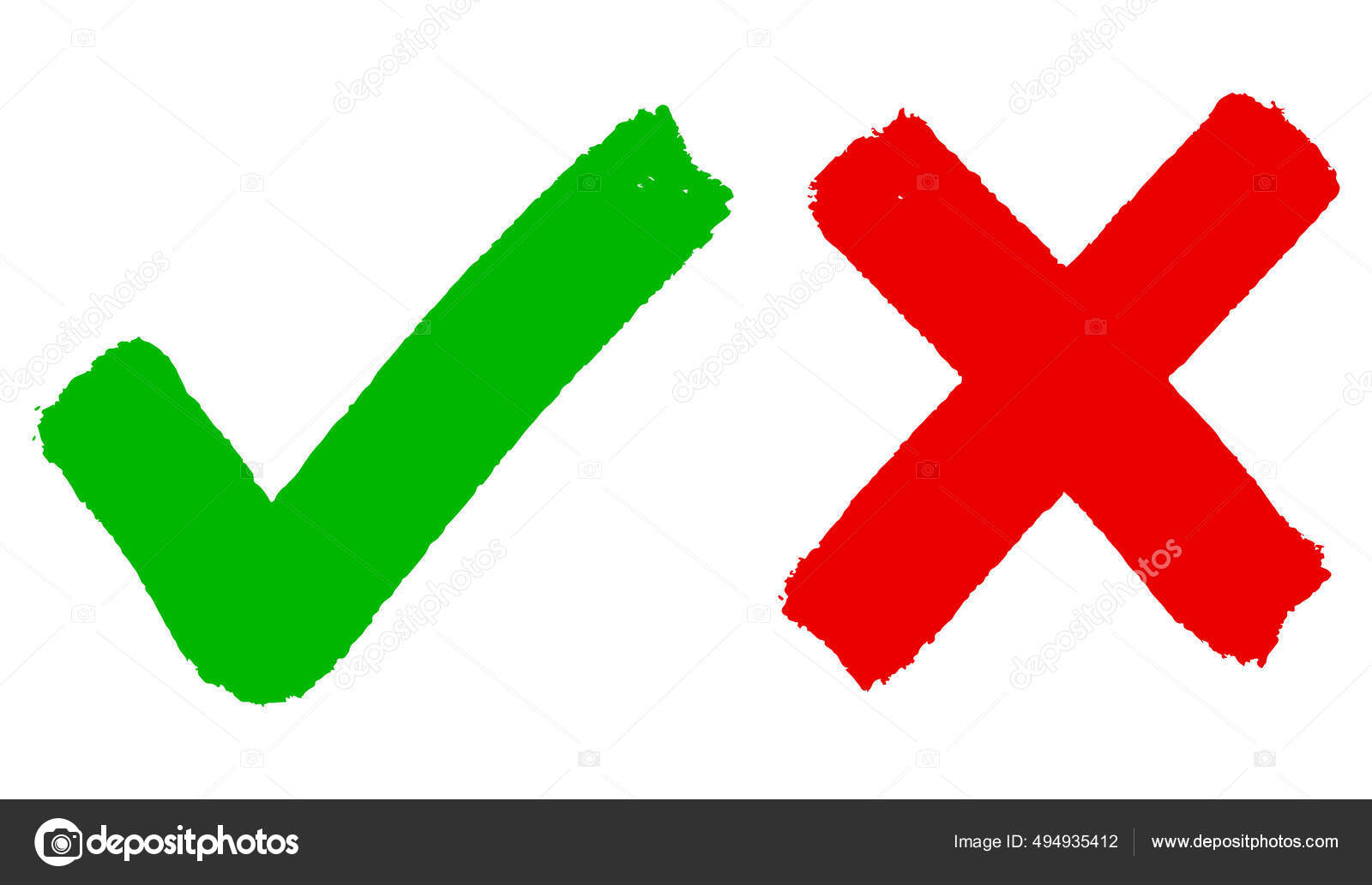 Icono Correcto Incorrecto Mano Dibujada Marca Verificación Verde Cruz ...