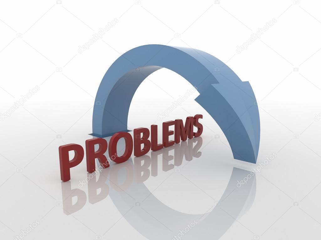 Curved Blue Arrow Symbol Over Problems, Solution Concept — Stock Photo ...