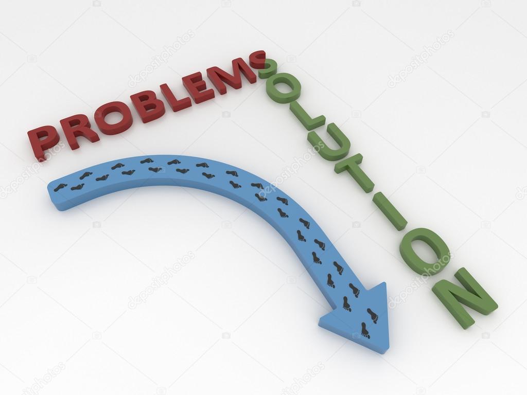 Curved Blue Arrow Symbol with Footsteps, Problems and Solution C ...