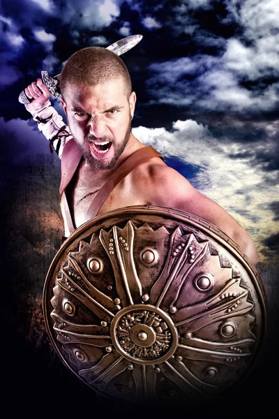 Strong Gladiator Isolated Dark Background — Stock Photo © verkoka ...