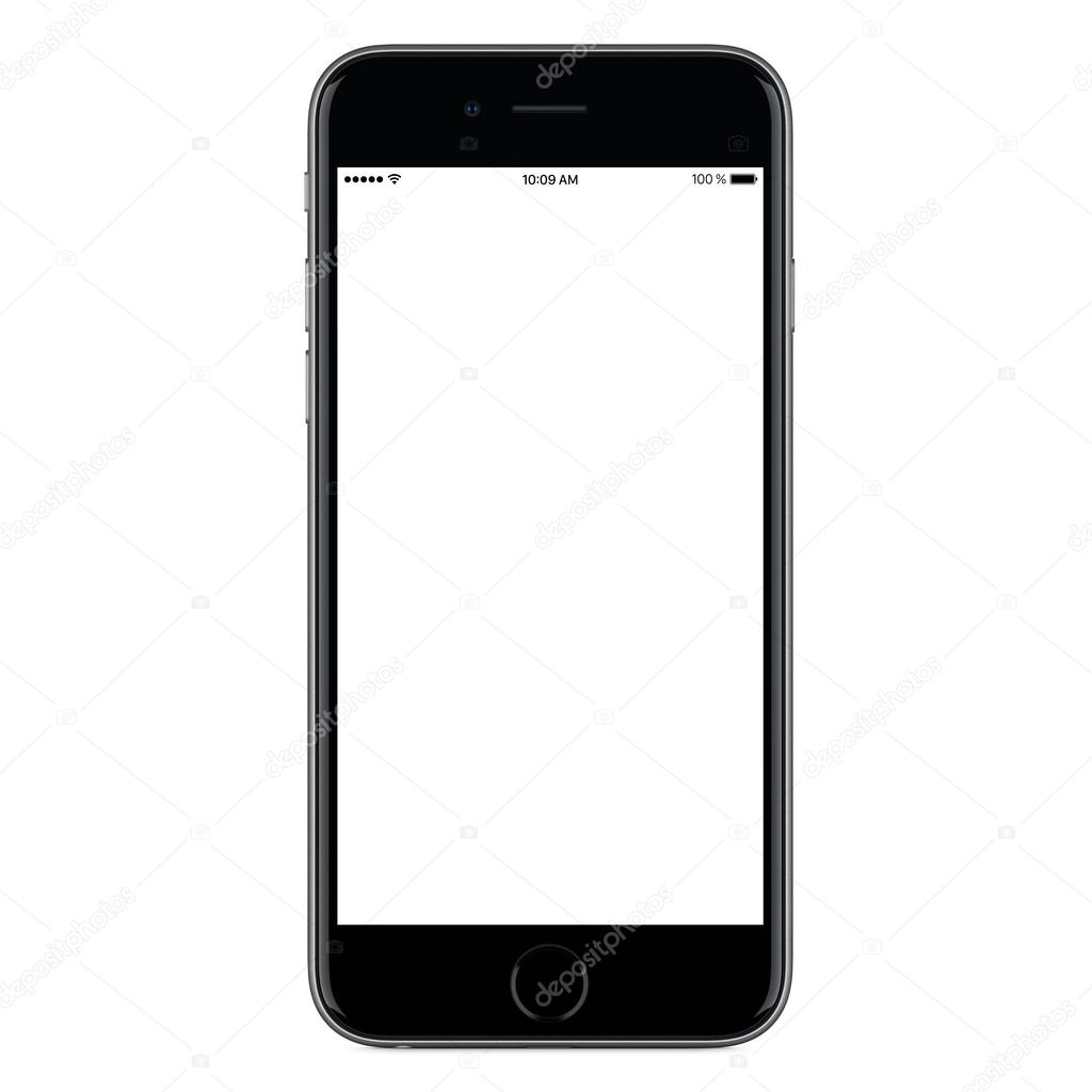 Directly front view of a modern black mobile smart phone similar to ...