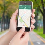 Smart phone with map gps navigation application on the screen Stock ...