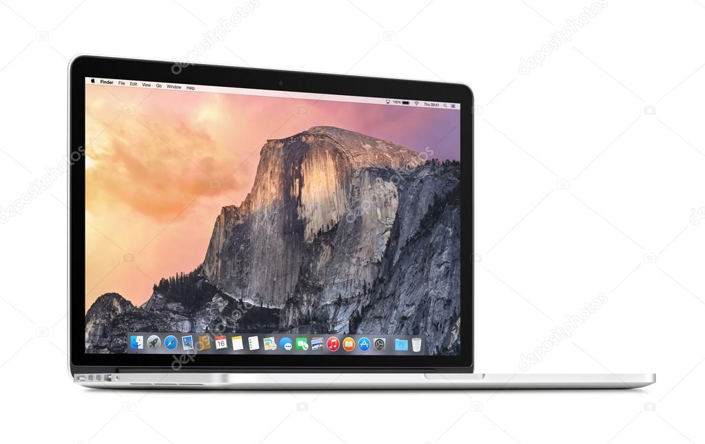 Front view of a rotated at a slight angle Apple MacBook Pro Reti ...