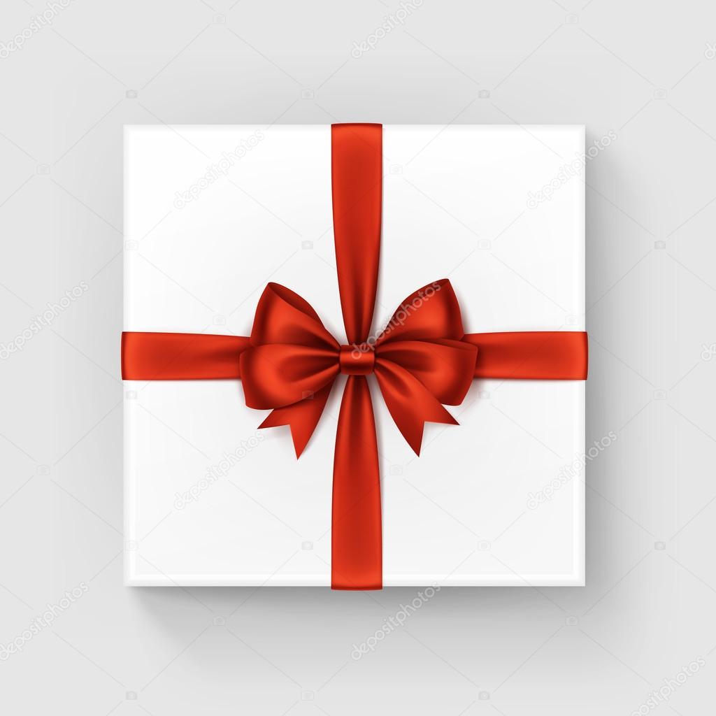 White Square Gift Box with Red Bow and Ribbon Stock Vector by ©Zonda 120970038