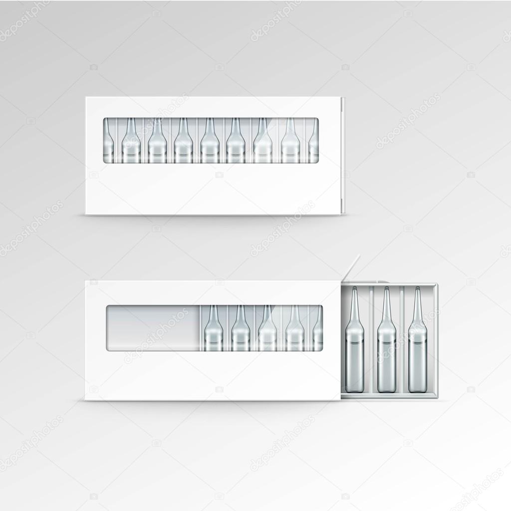 Caja de embalaje vectorial en blanco para ampollas aisladas Vector de ... Caja de embalaje vectorial en blanco para ampollas aisladas Vector de ...