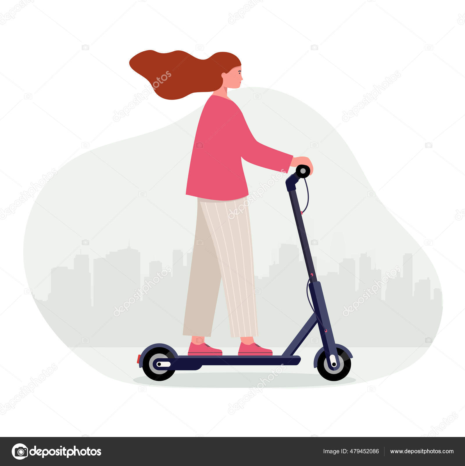 Woman Rides Electric Scooter Backdrop City Concept Modern Lifestyle ...