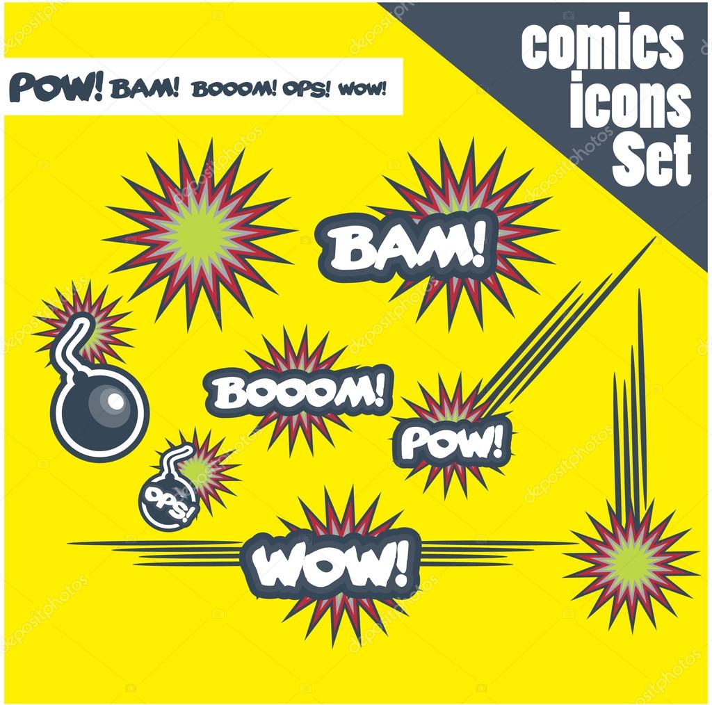Comic book style bombs boom bam wow pow ops explode — Stock Photo ...