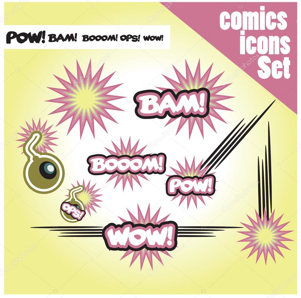 Comic book style bombs boom bam wow pow ops explode — Stock Photo ...