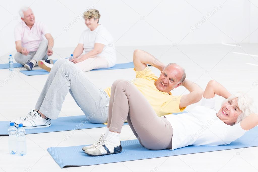 Exercising together gives them lots of fun in old age — Stock Photo ...