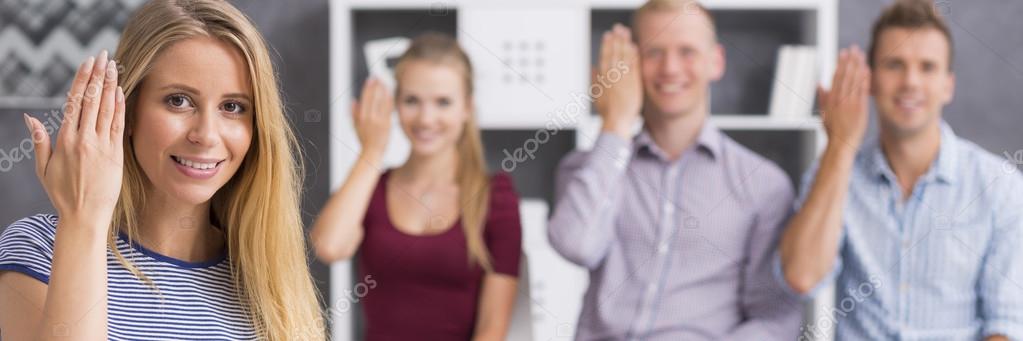 Welcome to our sign language class — Stock Photo © photographee.eu ...