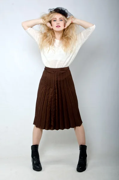 Sad fashion model woman standing. Studio shot — Stock Photo ...