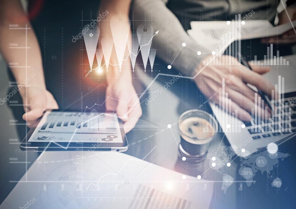 Photo female hands holding modern tablet. Finance department managers ...