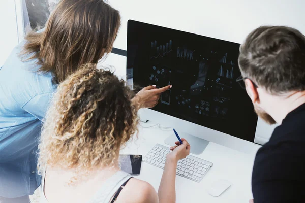 Coworkers Team Working Office Startup.Business Crew work Modern Desktop ...