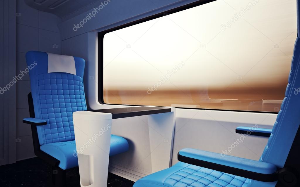 Interior Inside First Class Cabin Modern Speed Express Train.Nobody ...