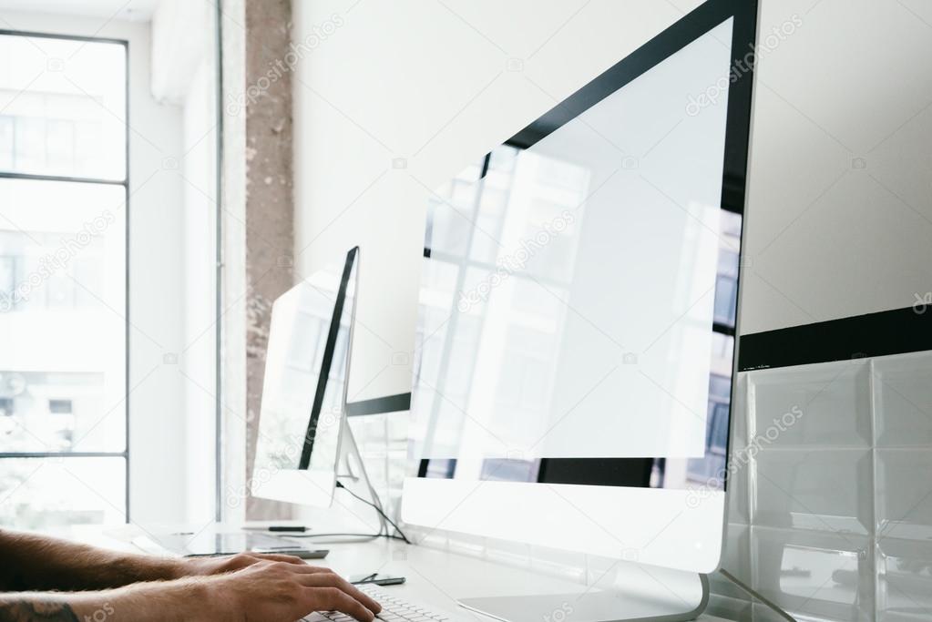 Workspace with two generic design computers Stock Photo by ©kantver 80299698